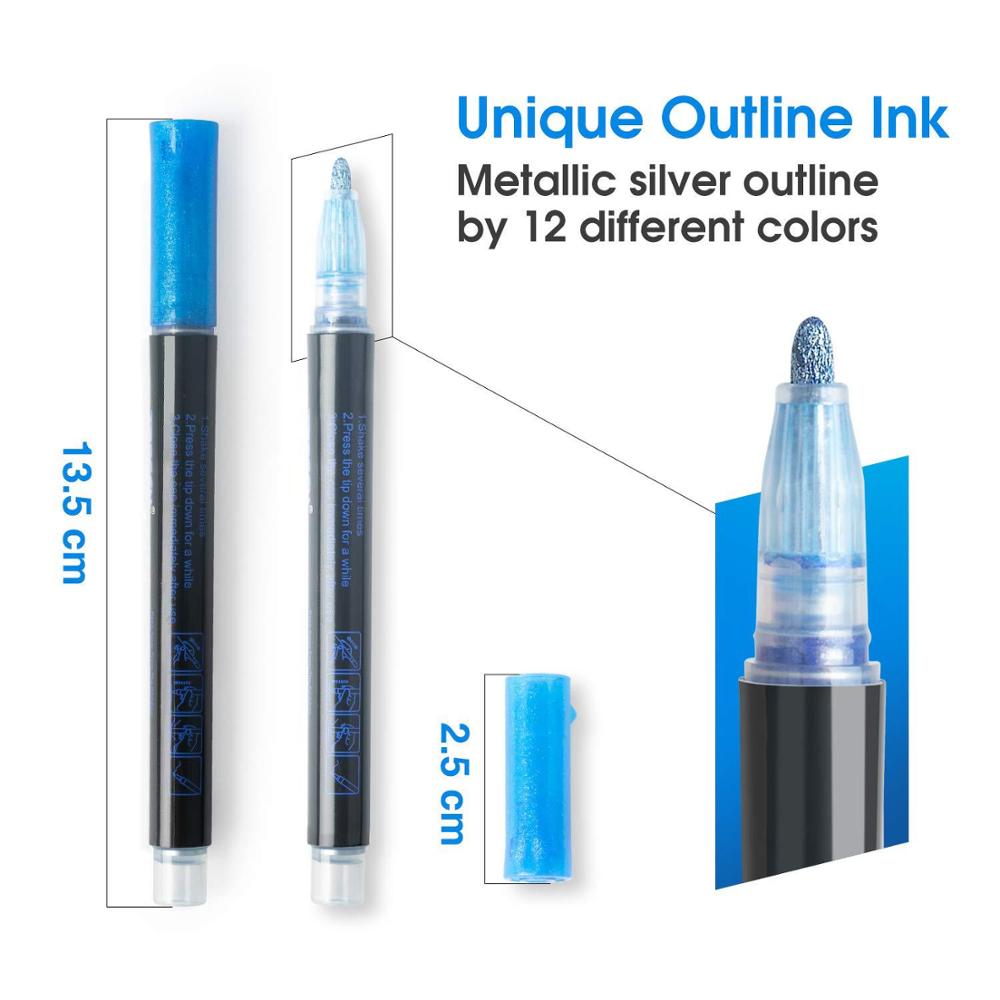 1/8/12Pcs/Set Outline Metallic Markers Double Line... – Vicedeal