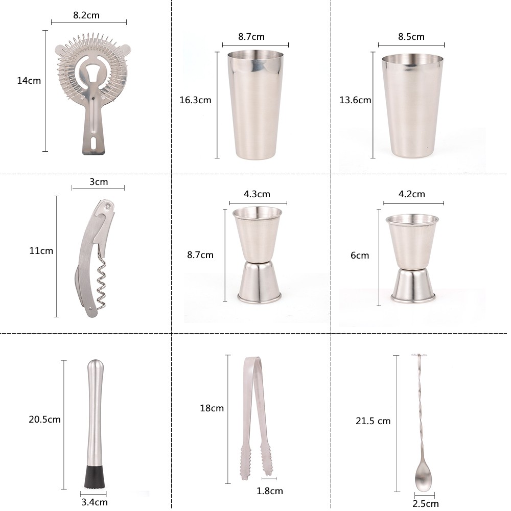 Stainless Steel 9pcs Bar Tool Cocktail Shaker Bart... – Grandado