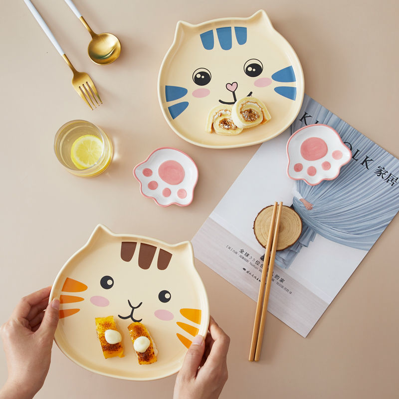 Cartoon Cat Dinner Plate Sets Hand Painted Retro U... – Vicedeal