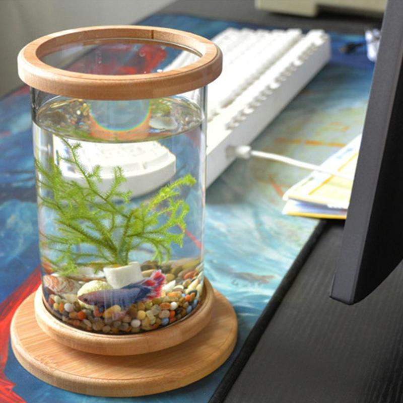 Small Office Glass Aquarium Bamboo Base Mini Fish ... – Grandado