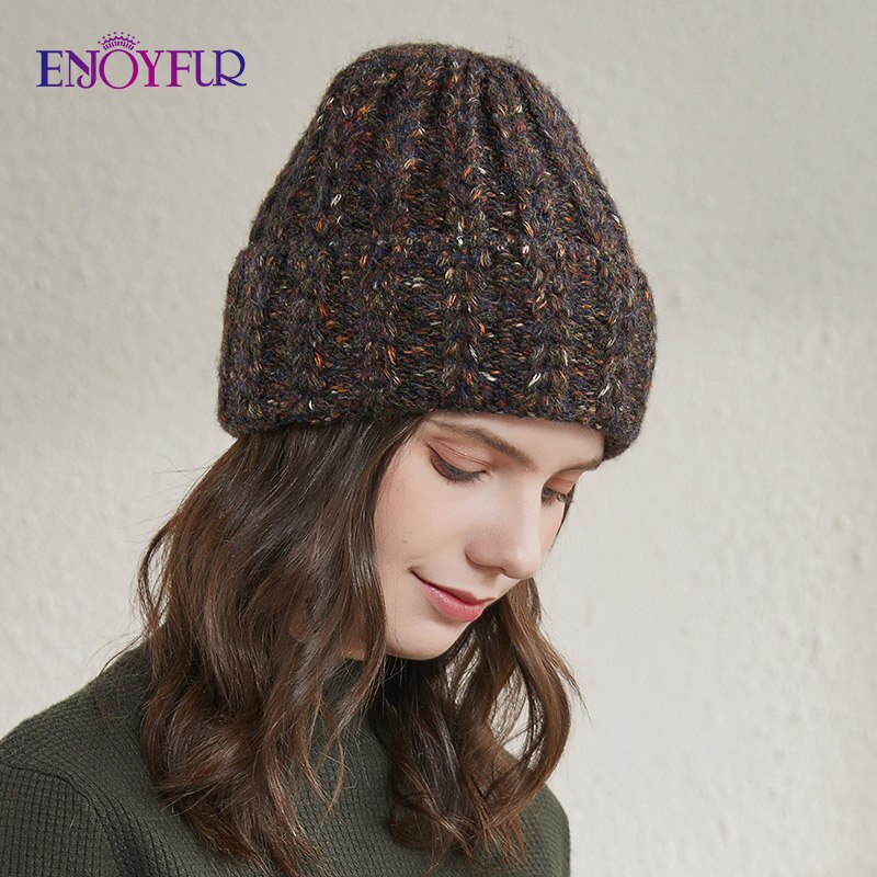 ENJOYFUR winter knitted hats for women warm cuffed... – Grandado