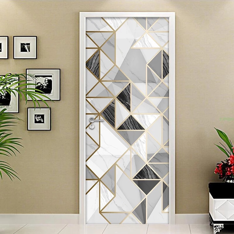 Modern Geometric Pattern Polygon Door Sticker 3D A... – Grandado