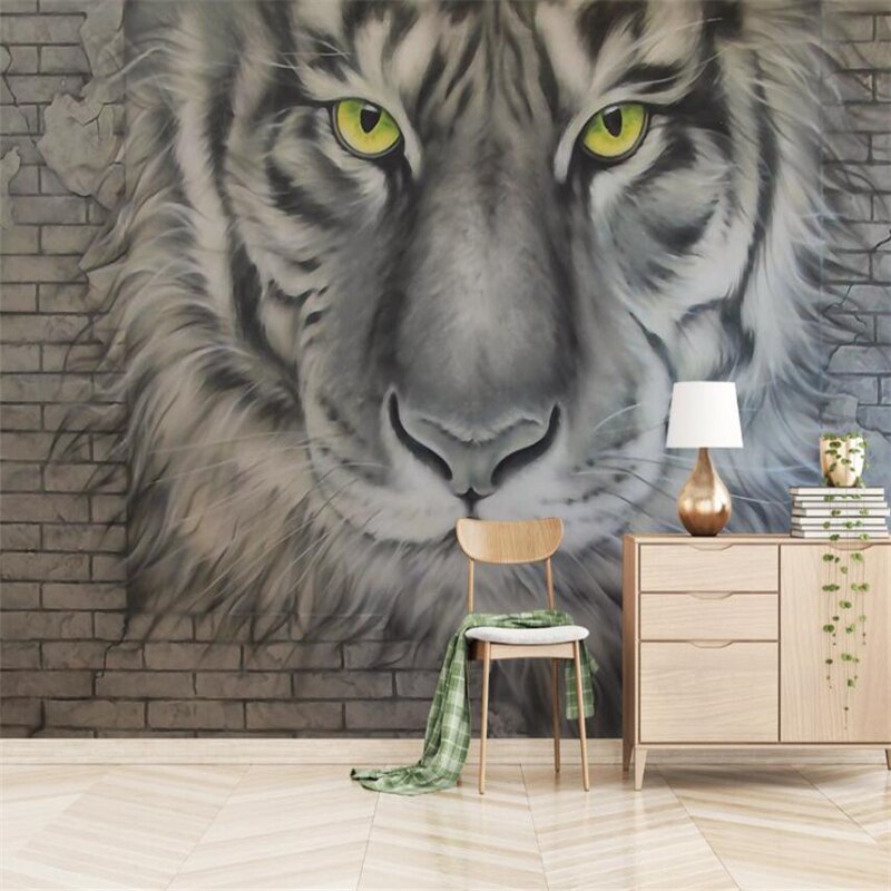 Beibehang 3D reliëf tijger bakstenen muur achtergr... – Vicedeal