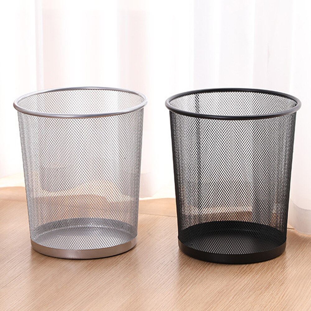 Black/Silver Metal Mesh Paper Trash Can Simple Dus... – Vicedeal