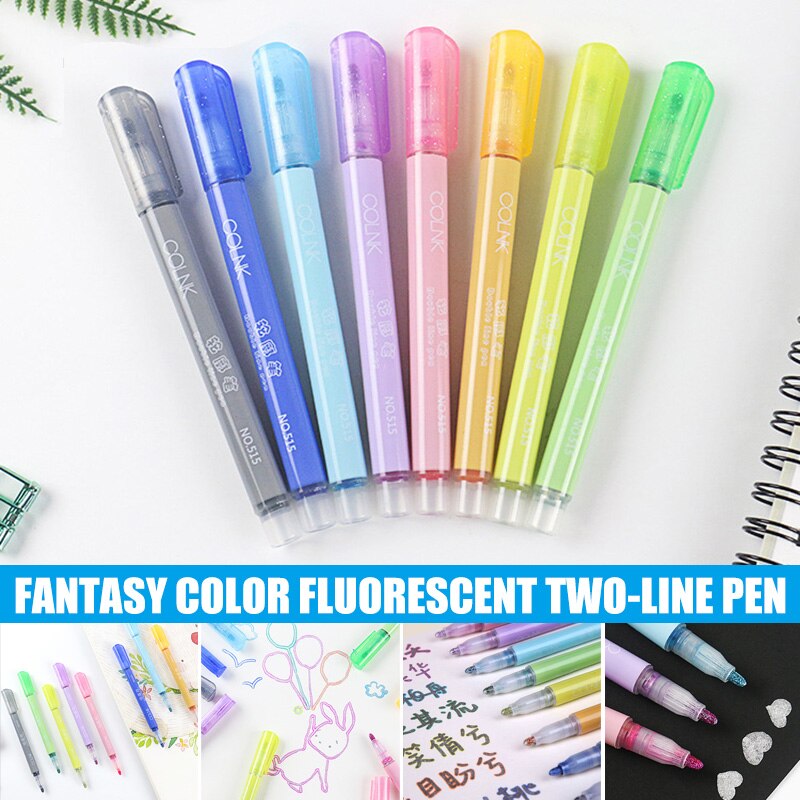 8 Color Double Line Outline Pen Highlighter Marker... – Vicedeal