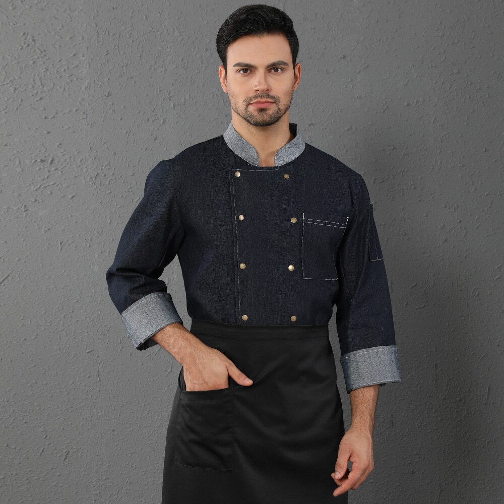 Long sleeve chef denim jackets restaurant hotel ki... – Vicedeal