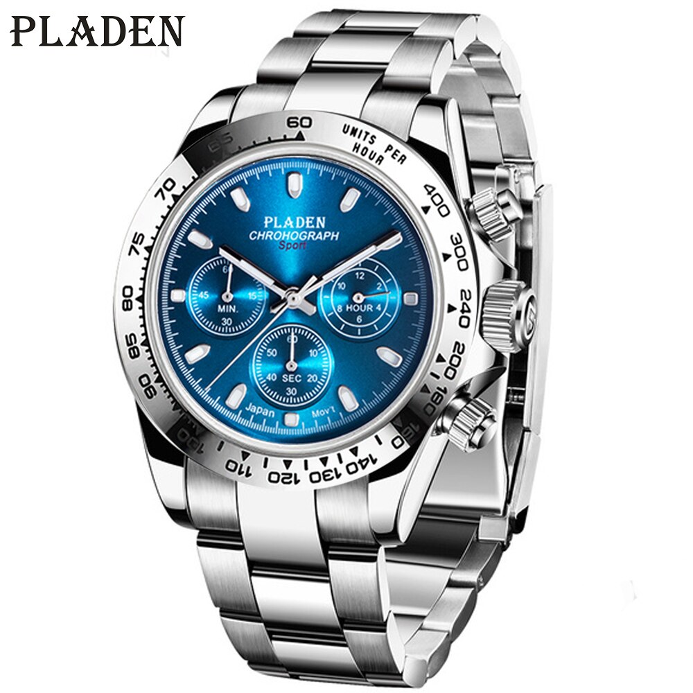 PLADEN Platinum Blue Face Men Quartz Watch Round T... – Vicedeal