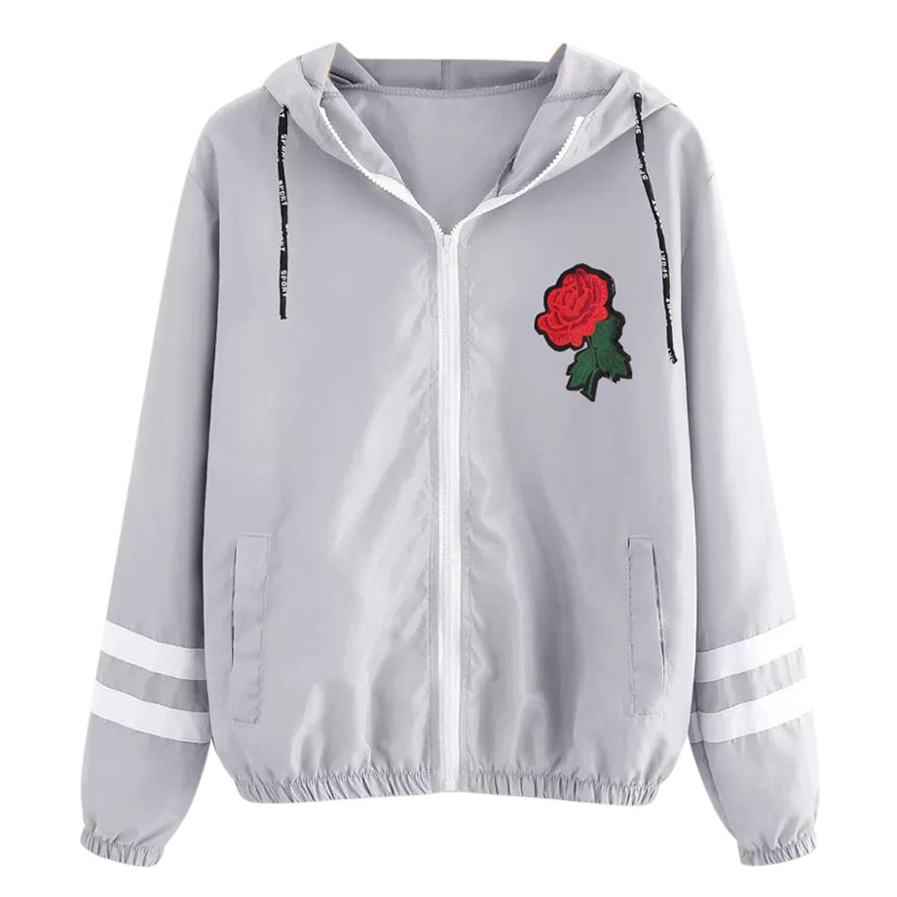 Women Hooded Jacket Outwear Casual Long Sleeve Ros... – Grandado