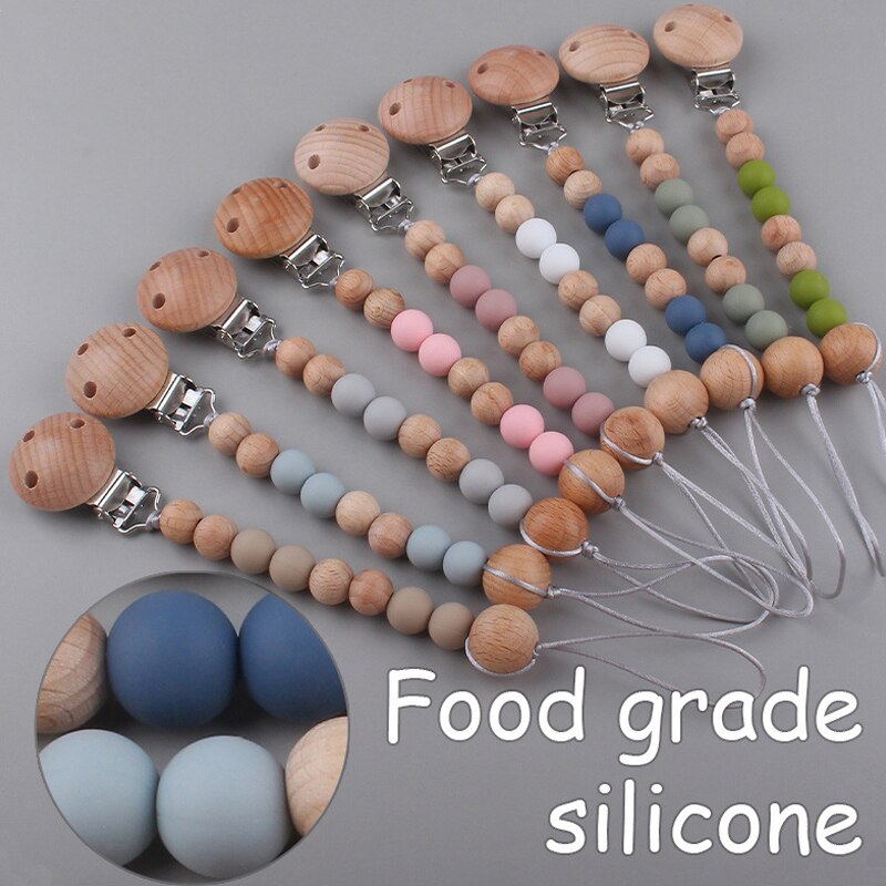 Baby Pacifier Clips Chain Silicone Wooden Beads Ho... – Vicedeal