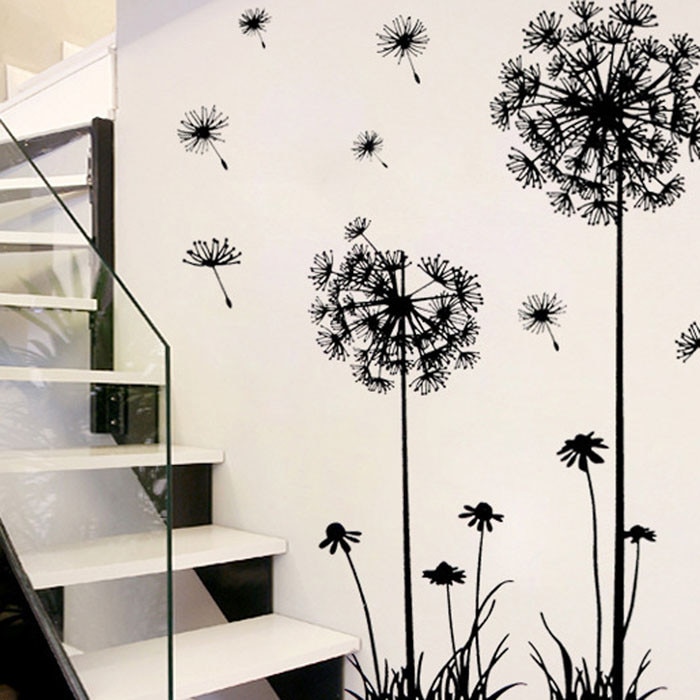 Black PVC dandelion flower Wall Stickers home deco... – Grandado
