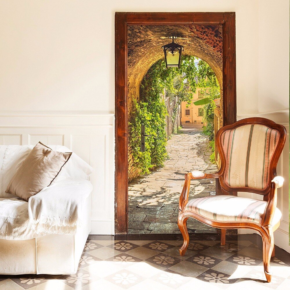 3D European town arch Door Sticker for Bedroom Liv... – Grandado