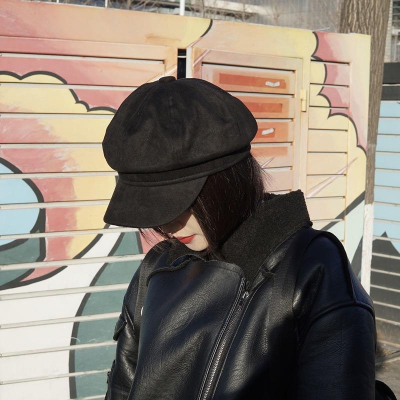 Black Octagonal Cap Hats Female Autumn Winter Pana... – Grandado