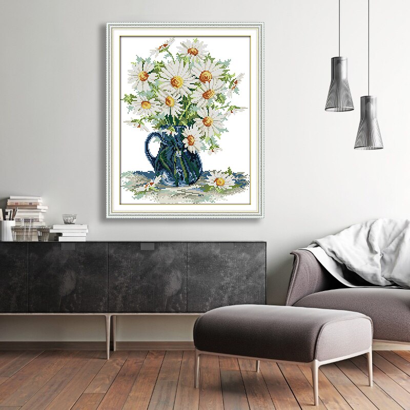 Daisy vase Cross stitch kits DIY Handwork Cross st... – Grandado