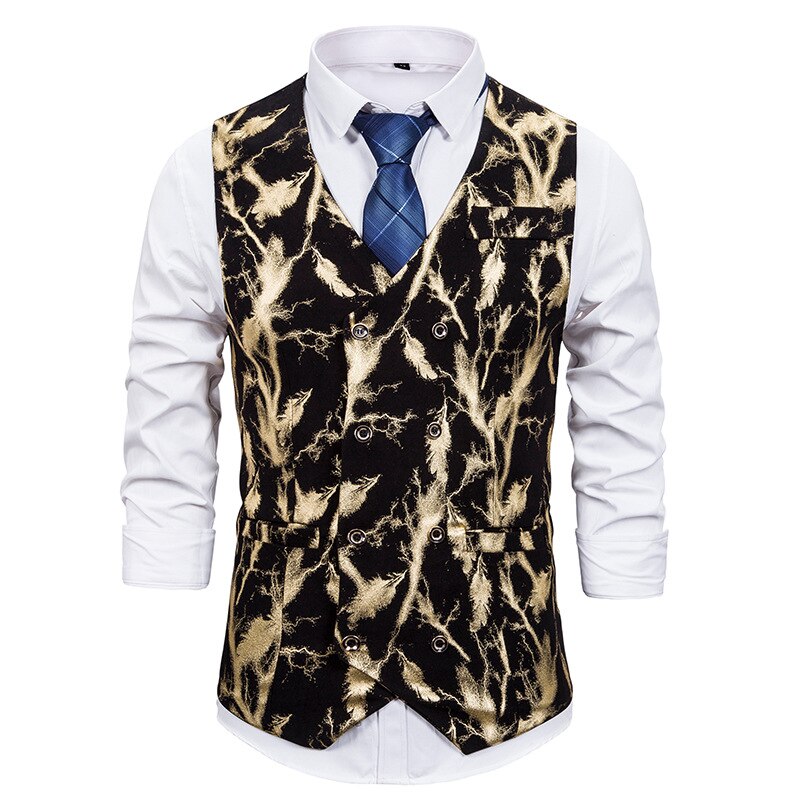 Shiny Gold Feather Bronzing Nightclub Prom Suit Ve... – Grandado