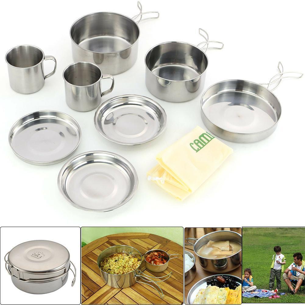 8 Stuks Camping Pot Kit Rvs Camping Draagbare Kit ... – Vicedeal