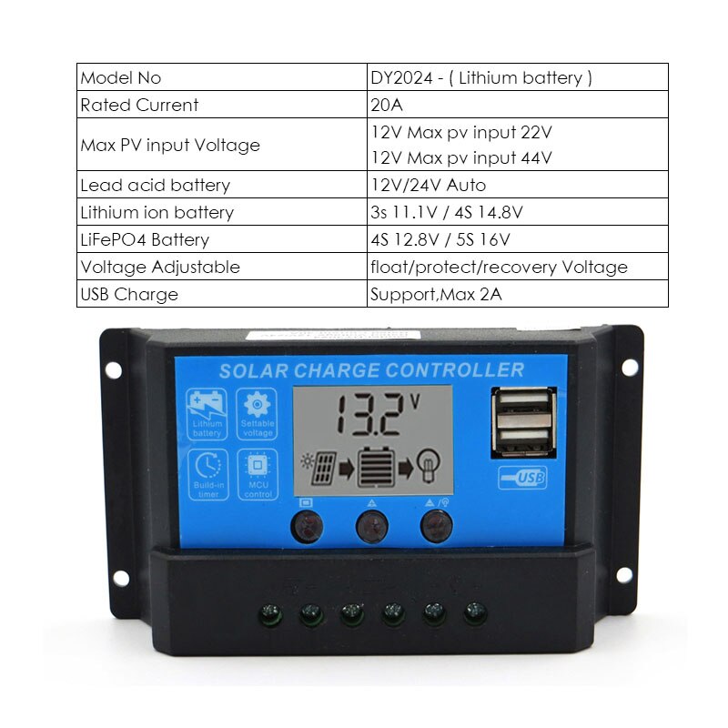 10A 20A 30A 12V/24V LCD PWM Voltage Solar Controll... – Grandado