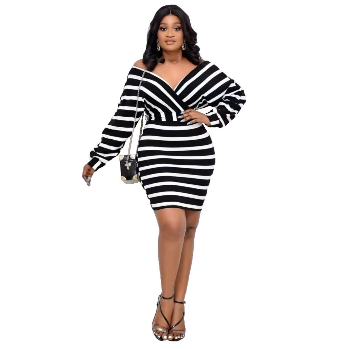 L-3XL Plus Size Woman Dress Spring Sexy Deep V Nec... – Grandado