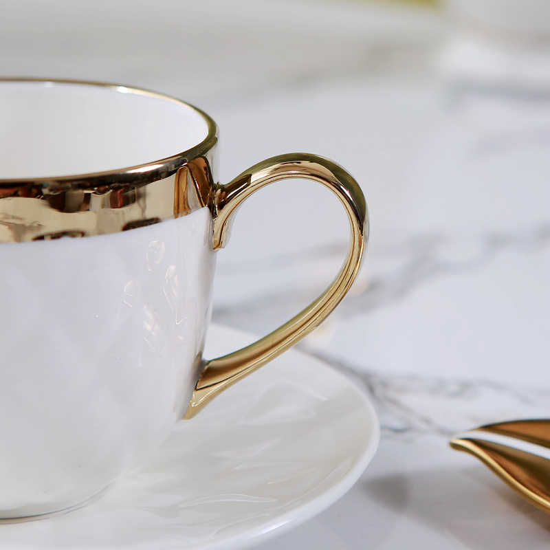 240ml Gold Edge White Plated Cup And Dish Sets Lig... – Grandado