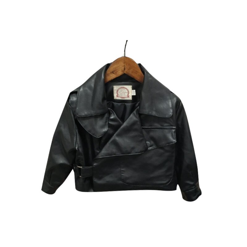 Girl's coat Large Lapel Leather Coat PU Leather Co... – Grandado