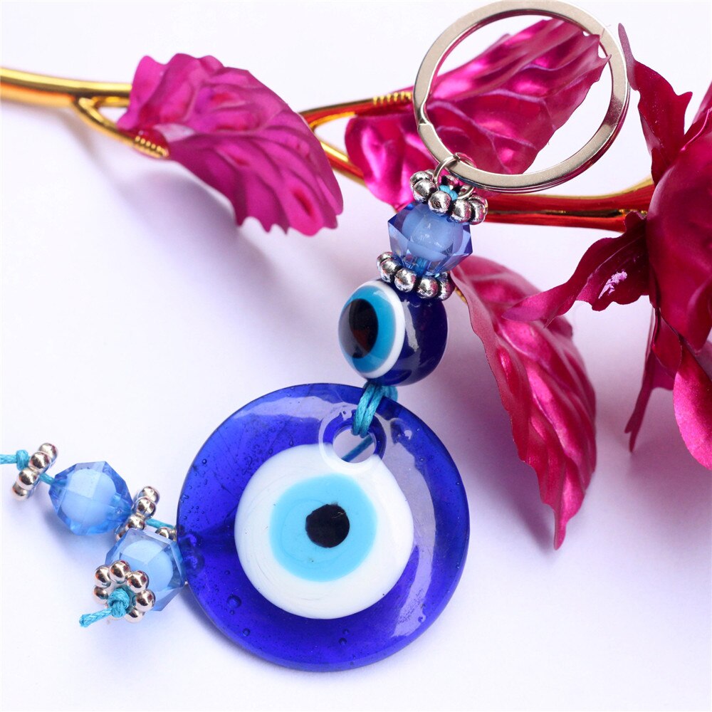 Turkish Blue Eye Key Chain Alloy Glass Travel Memo... – Grandado