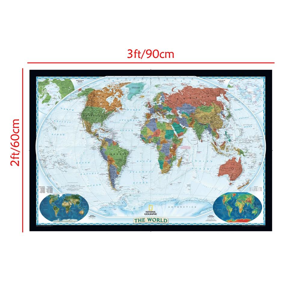 60x90cm The World Physical Map Edition HD World Ma... – Grandado