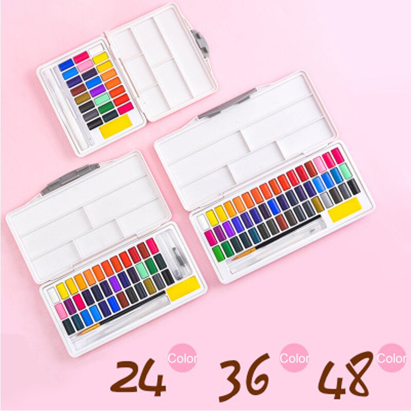 24/36/48 Colors Solid Watercolor Paint Set With Wa... – Grandado