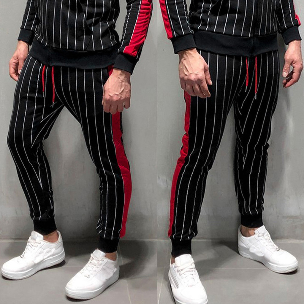 Harajuku Casual Fitness Witte Streep Mens Bodybuil... – Grandado