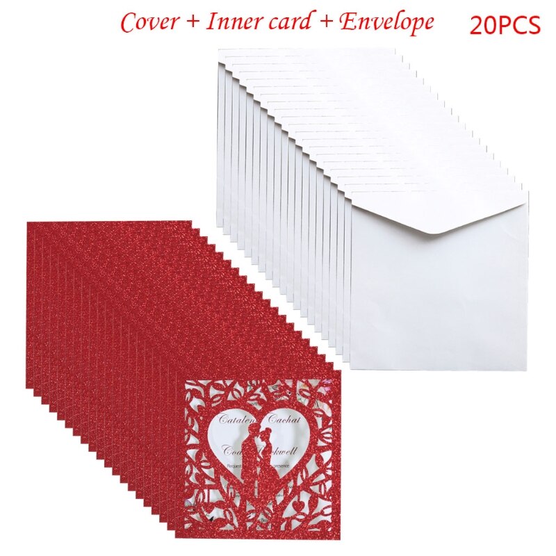 20pcs/set Wedding Invitations Cards Glitter Hollow... – Vicedeal