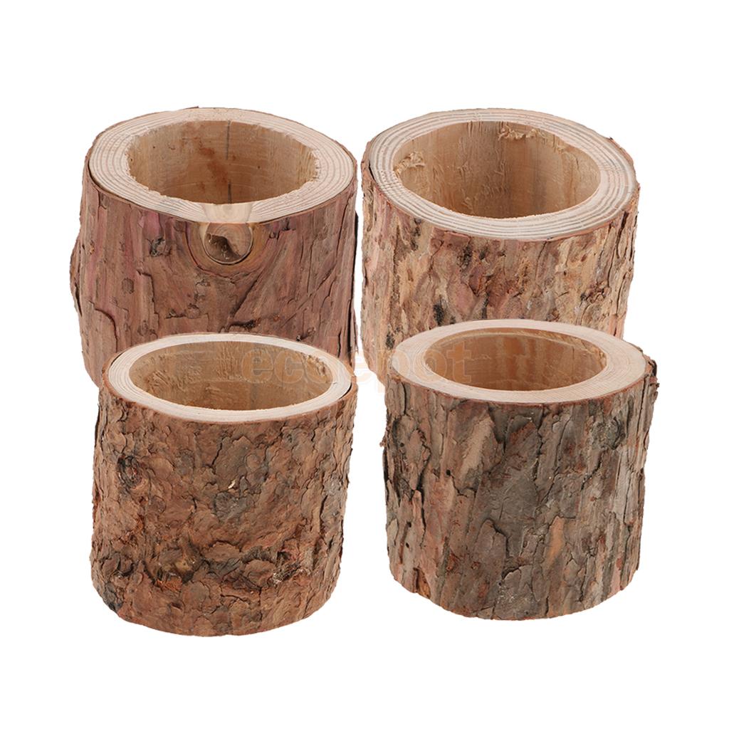 WOODEN FLOWER VASE Rustic Tree Stump Succulent Pla... – Grandado