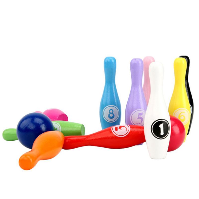 12pcs/set Wooden Color Bowling Set 10 Pins 2 Ball ... – Grandado