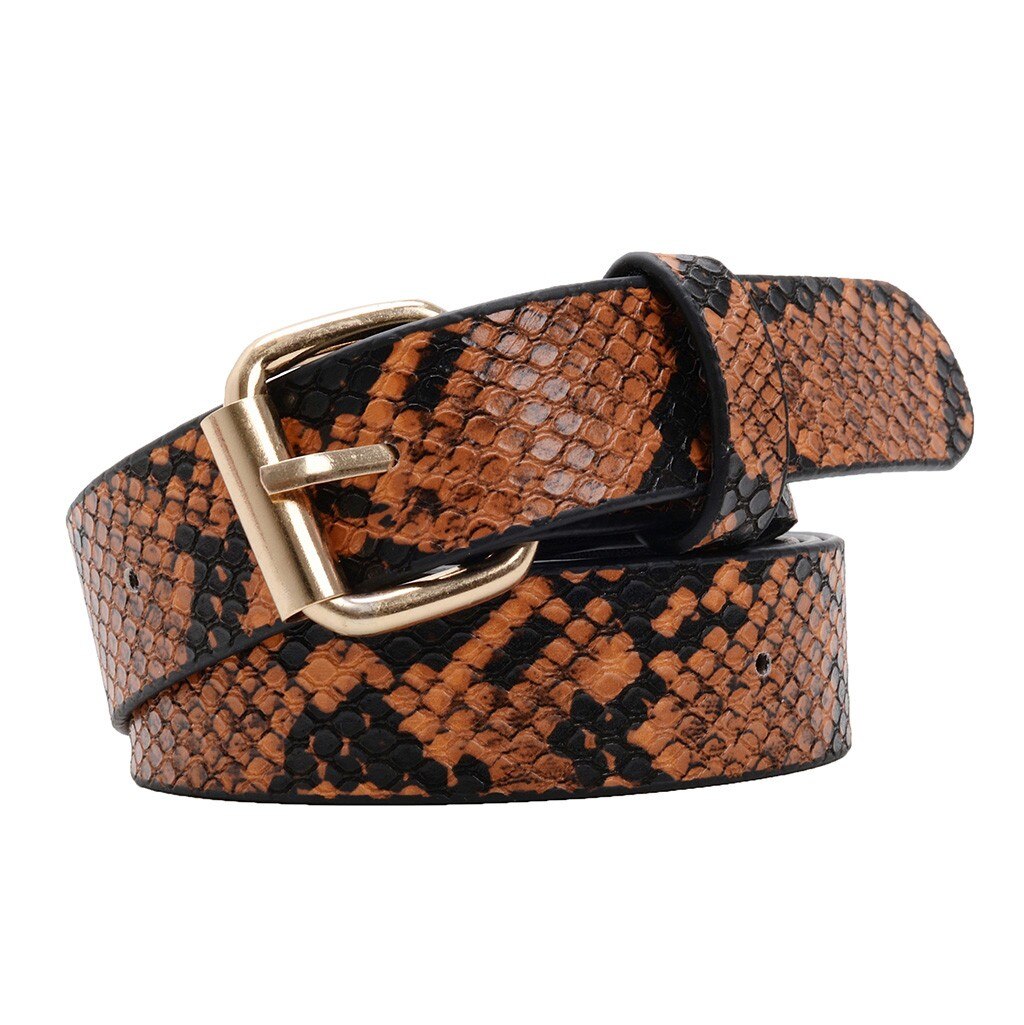 Snake Skin Print Belts For Women Gold Square Pin B... – Vicedeal