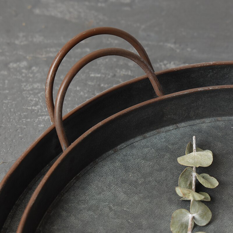 Vintage Round Wrought Iron Plate with Handles Meta... – Grandado