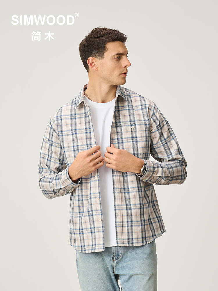 SIMWOOD 2025 Lente Zomer Oversize Plaid Shirts Man... – Vicedeal