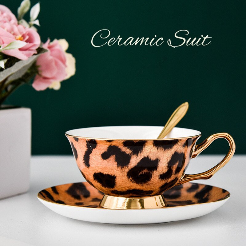 Coffeeware Leopard Print Coffee Cup and Saucer Spo... – Vicedeal
