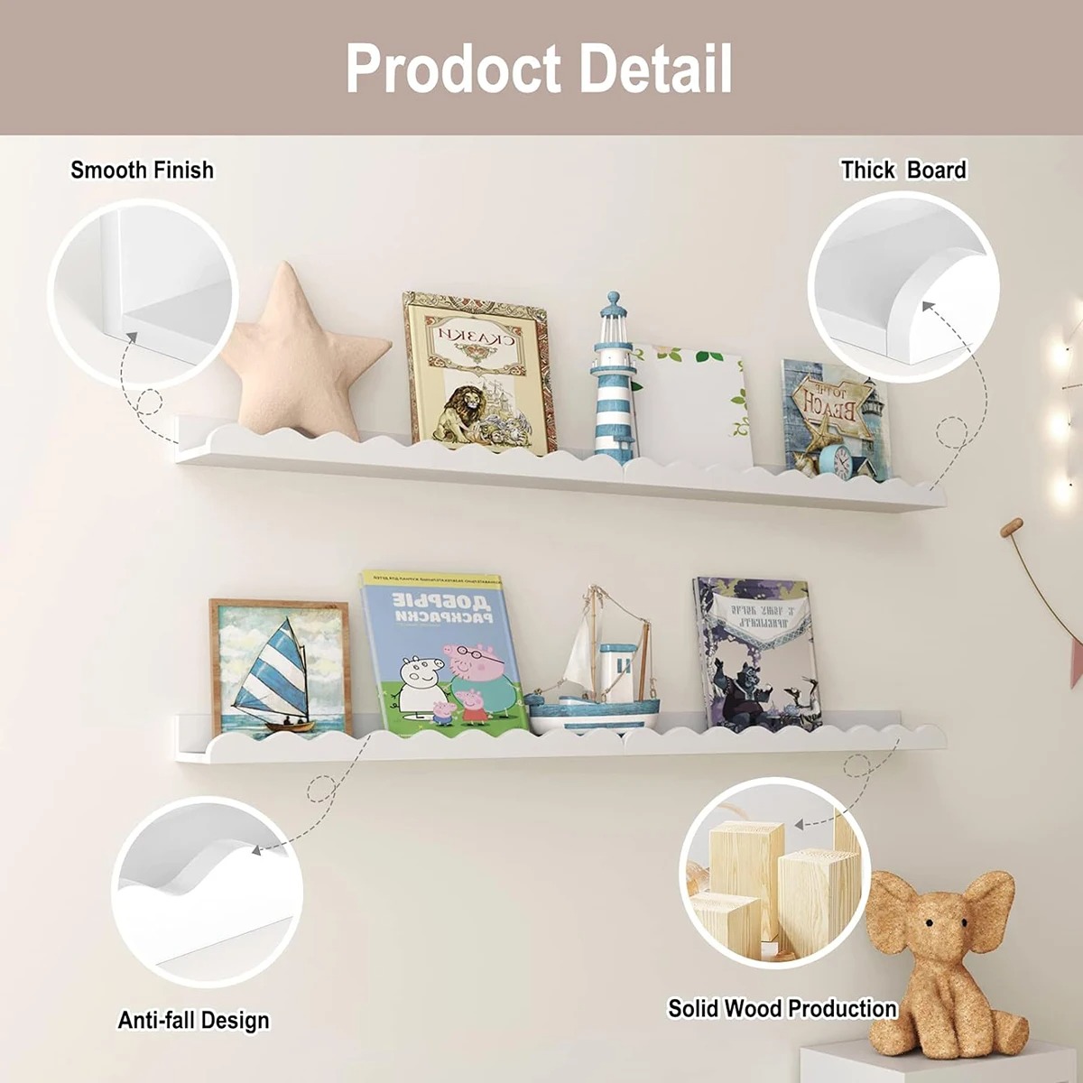 White Wavy Wooden Floating Shelf Bedroom Wall-Moun... – Grandado