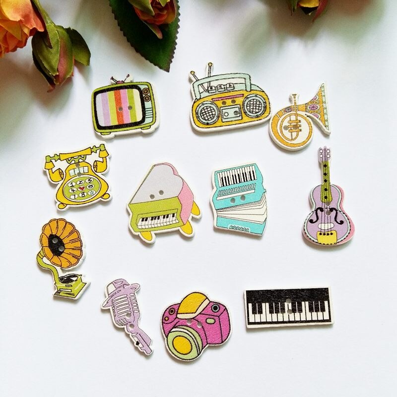 50pcs/lot Mixed 2 Holes Cartoon Lovely Musical Ins... – Grandado