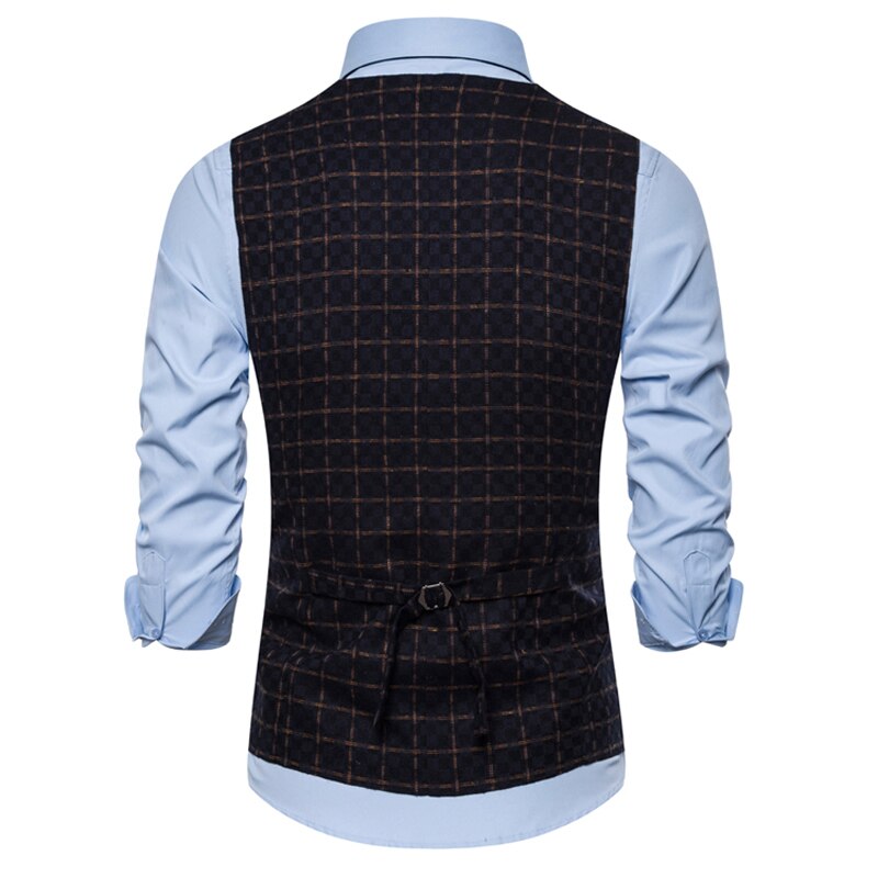 Mens Plaid Checked Suit Vest Brand Slim Fit Double... – Vicedeal