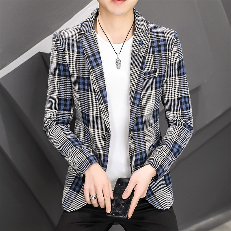 Mannen Blazer 2022 Lente Plaid Slim Fit Casual Pak... – Vicedeal