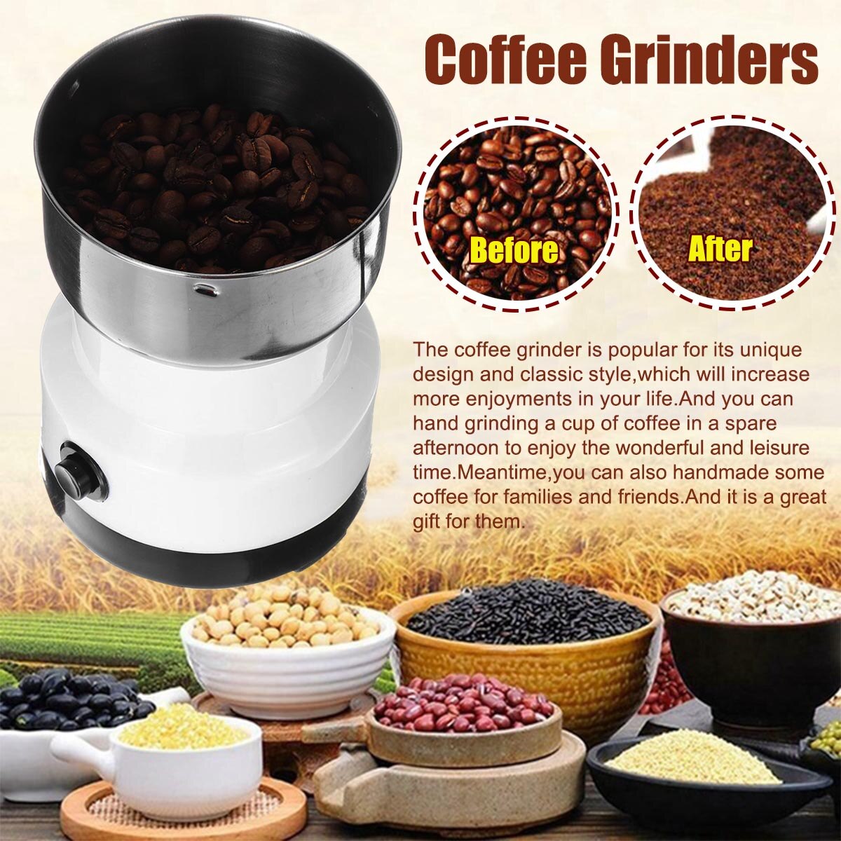 3 Speed Electric Coffee Bean Grinder Blenders Home... – Vicedeal