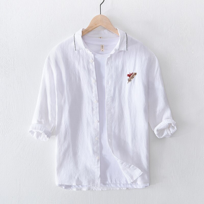 Camisa de manga tres cuartos bordada para hombre, ... – Vicedeal