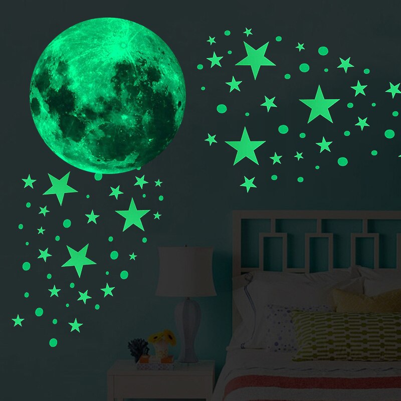 Selvlysende vægklistermærker glød i mørket 3d måne... – Vicedeal