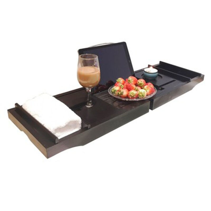 Bamboo bathtub rack telescopic bathtub tray multi-... – Grandado