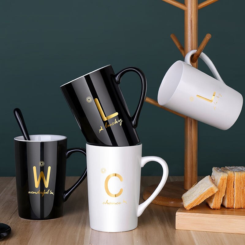 380ml Ceramic Mugs Letter Pattern Mugs With Spoon ... – Grandado