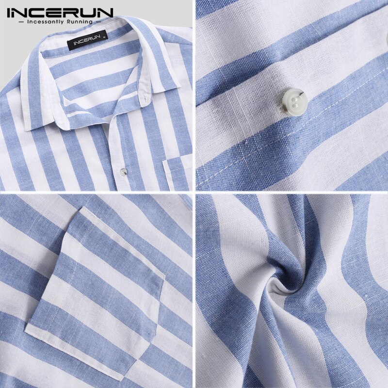 INCERUN Stylish Mens Striped Shirt Long Sleeve But... – Grandado