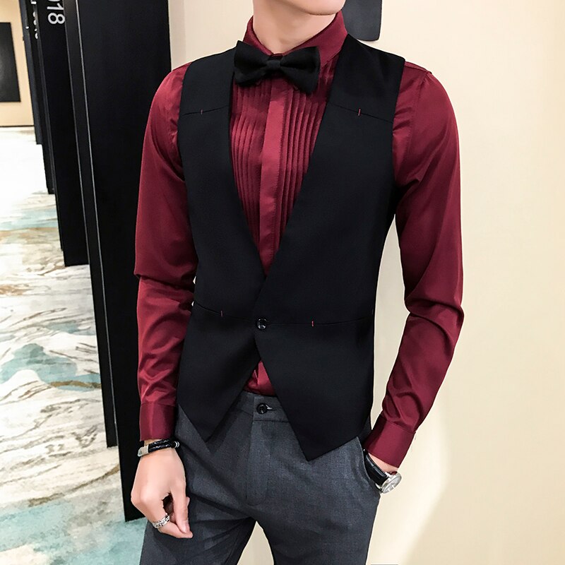 One button suit vest Men slim casual Bartender ves... – Grandado
