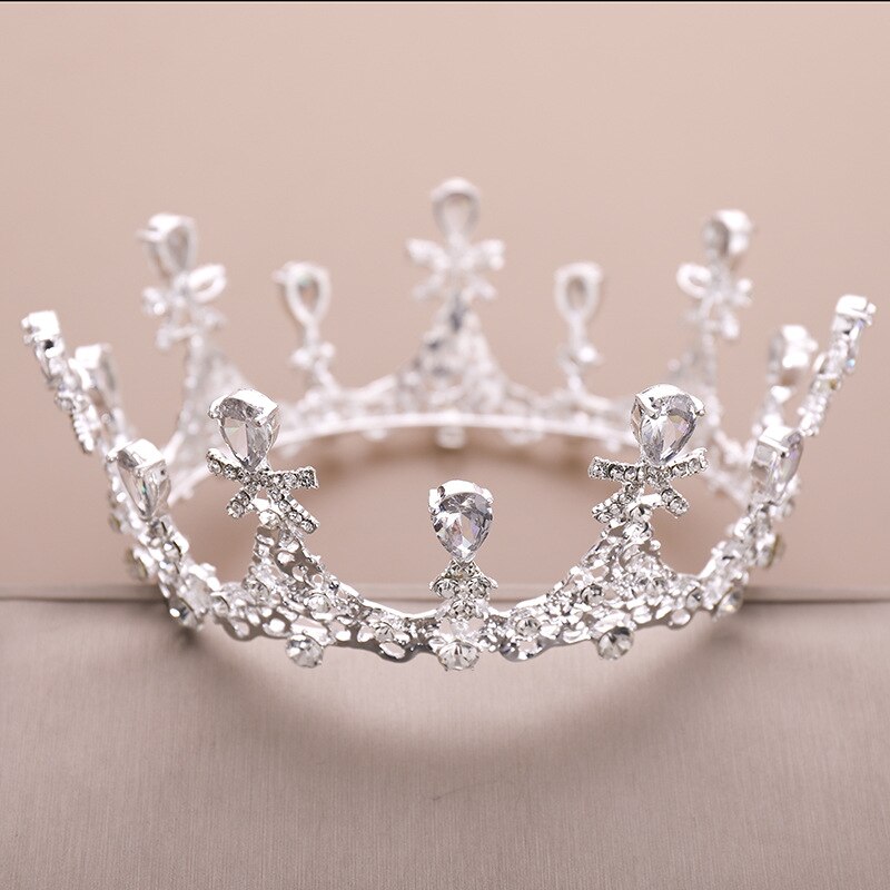 Silver Metal Round Crowns For Brides Crystals Bead... – Grandado