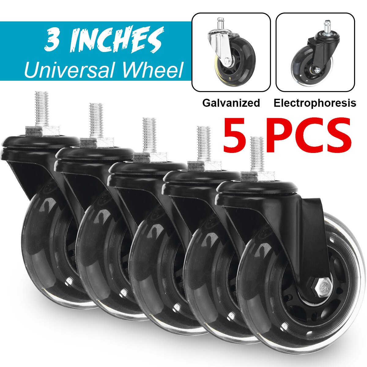 5PCS Computer Chair Wheels 3inch PU Caster Wheel R... – Vicedeal