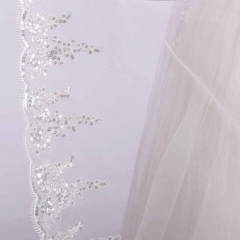 Pailletten Spitze Kurze Braut Schleier 1,5 mt Lang... – Vicedeal