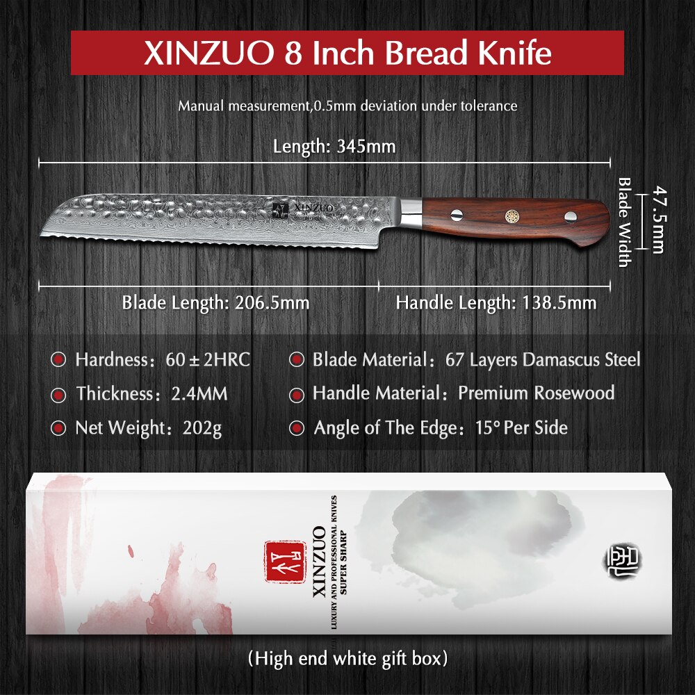 XINZUO 8'' Brot Messer Damaskus Edelstahl Küchenme... – Grandado