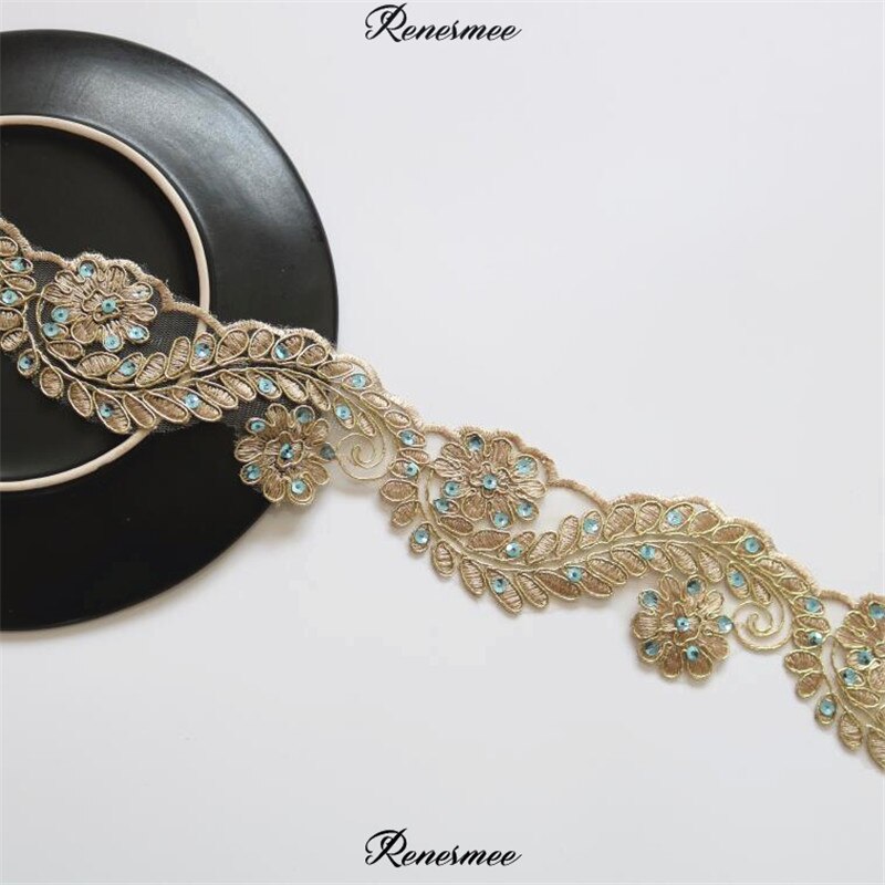 2yards Gold Thread Lace Flower Applique Trim Edges... – Grandado